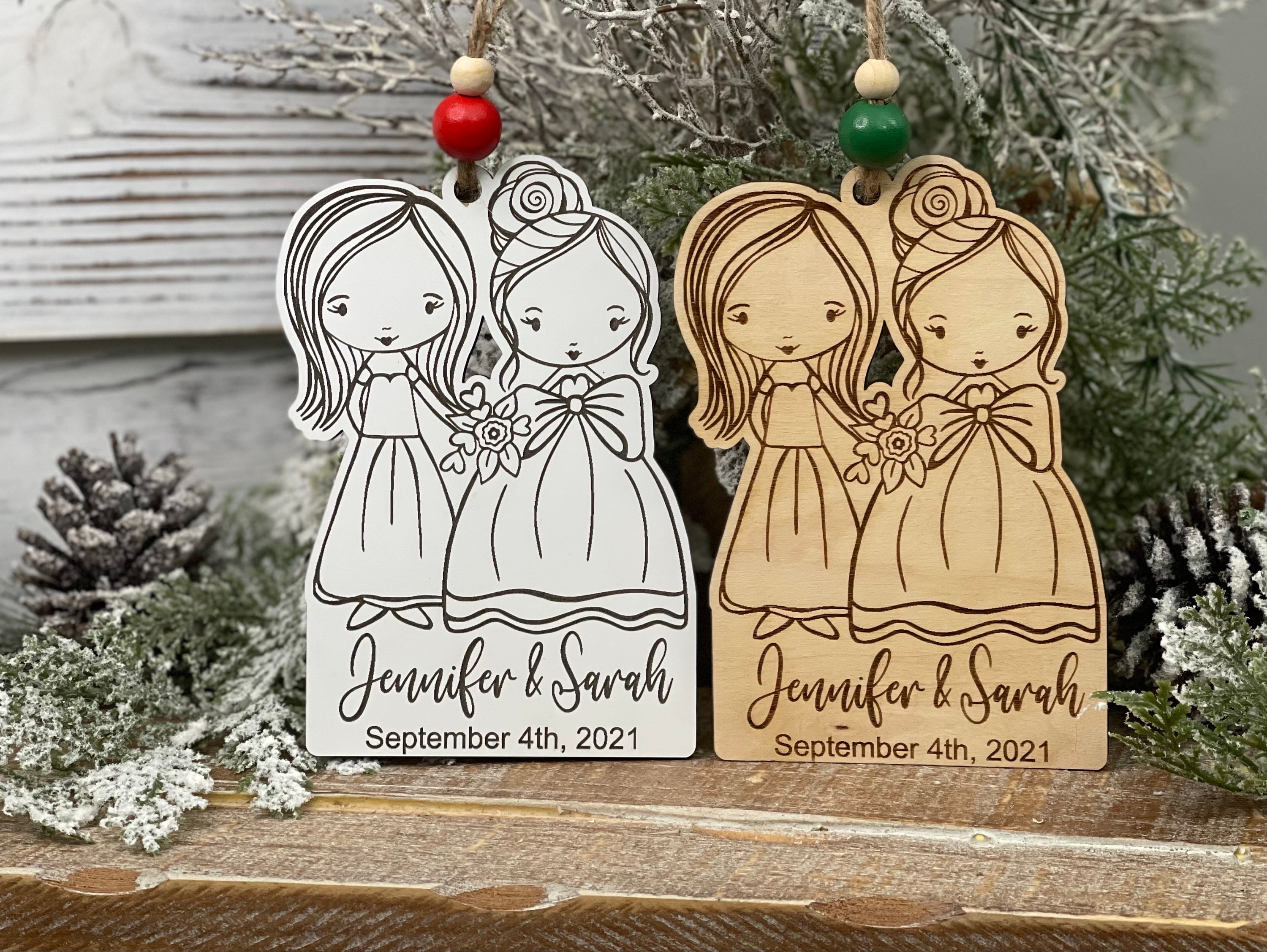 Personalized Wedding Bride and Bride Ornament, Personalized Wedding ...