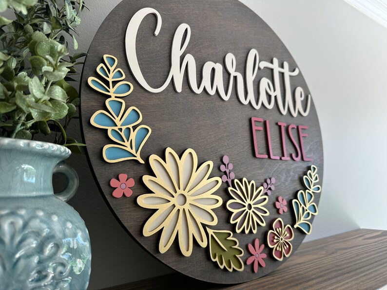 Nursery Name Sign, Floral Nursery Decor, Wooden Name Cutout ...