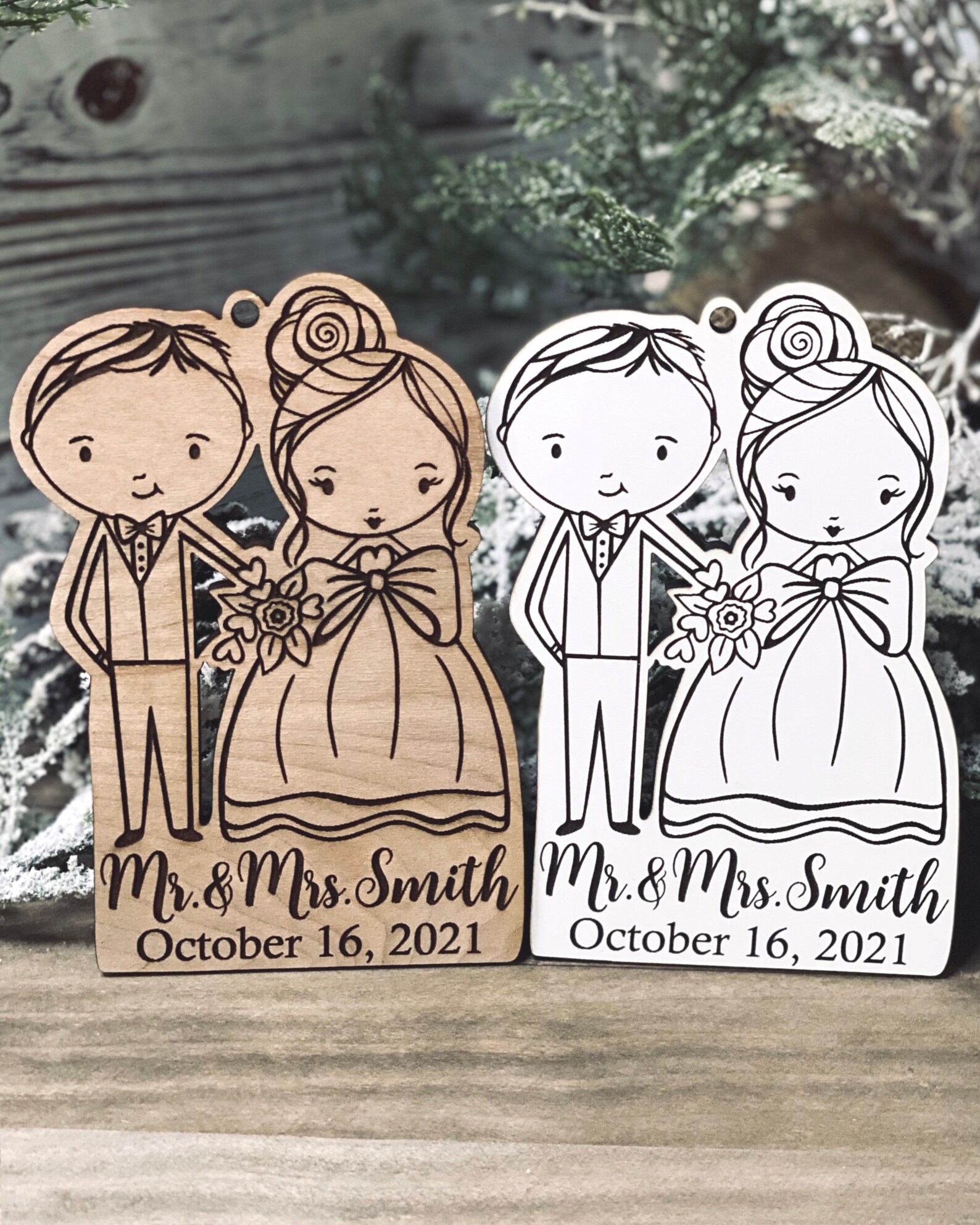 Personalized Wedding Bride and Groom Ornament laser engraved | Etsy