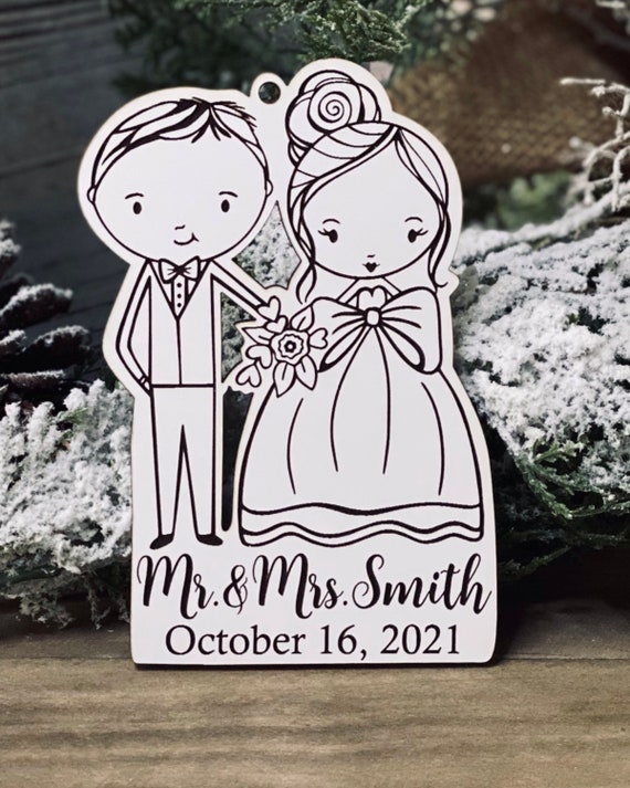 Personalized Wedding Bride and Groom Ornament laser engraved | Etsy