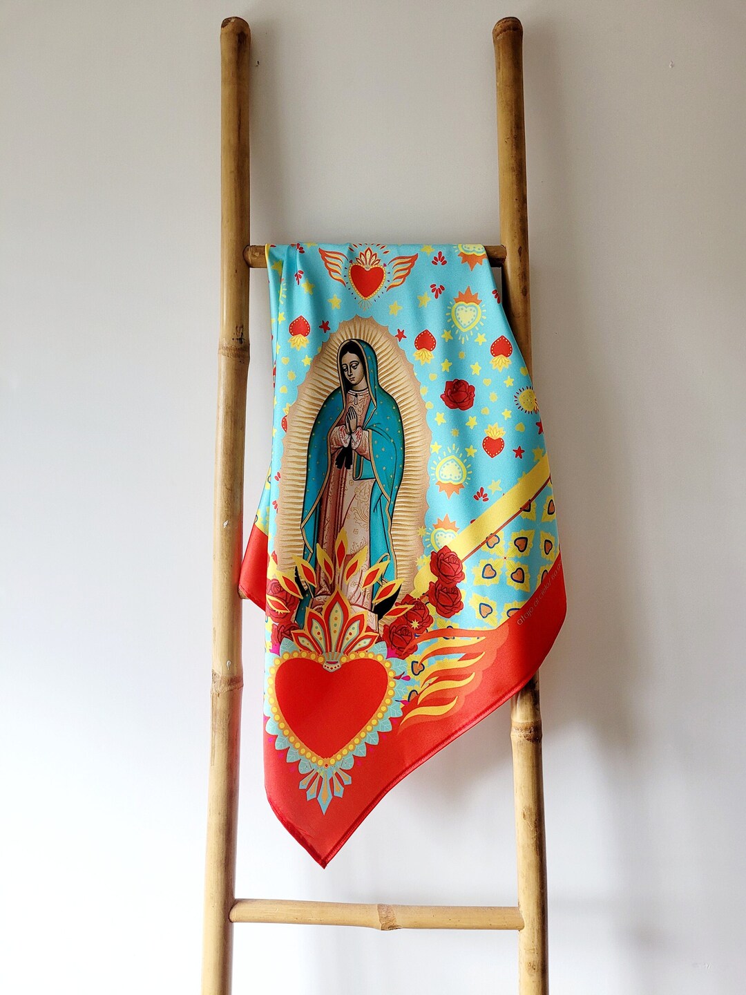 Silk Satin Scarf Square Scarves Mexican Our Lady of Guadalupe Colorful ...