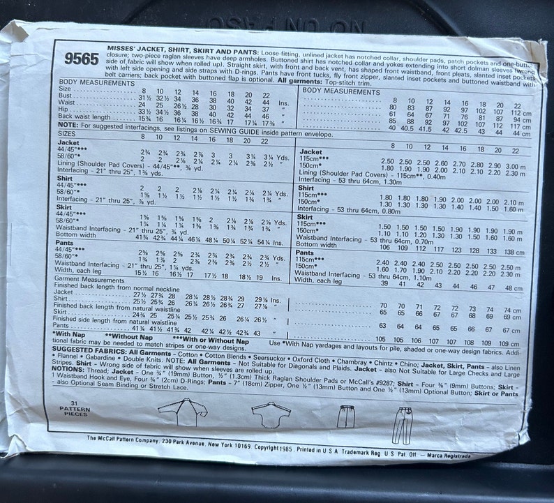 Mccalls 9565 Uncut Sewing Pattern - Etsy
