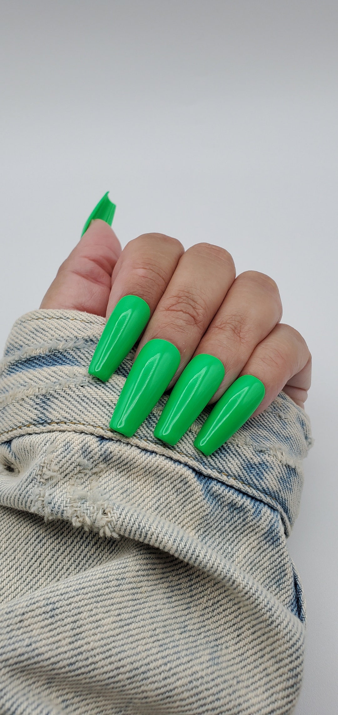Neon Green Press on Long Coffin Nails/ Press on Nails/ Coffin Nails ...