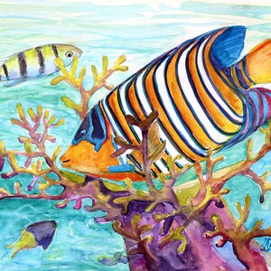 Exotic Fish Original Art Sea Coral Watercolor Painting Artwork 9 " × 13 ...