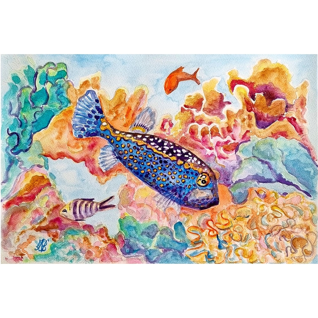 Fish Original Art Fish Painting Florida Coral Rif Original Watercolor ...
