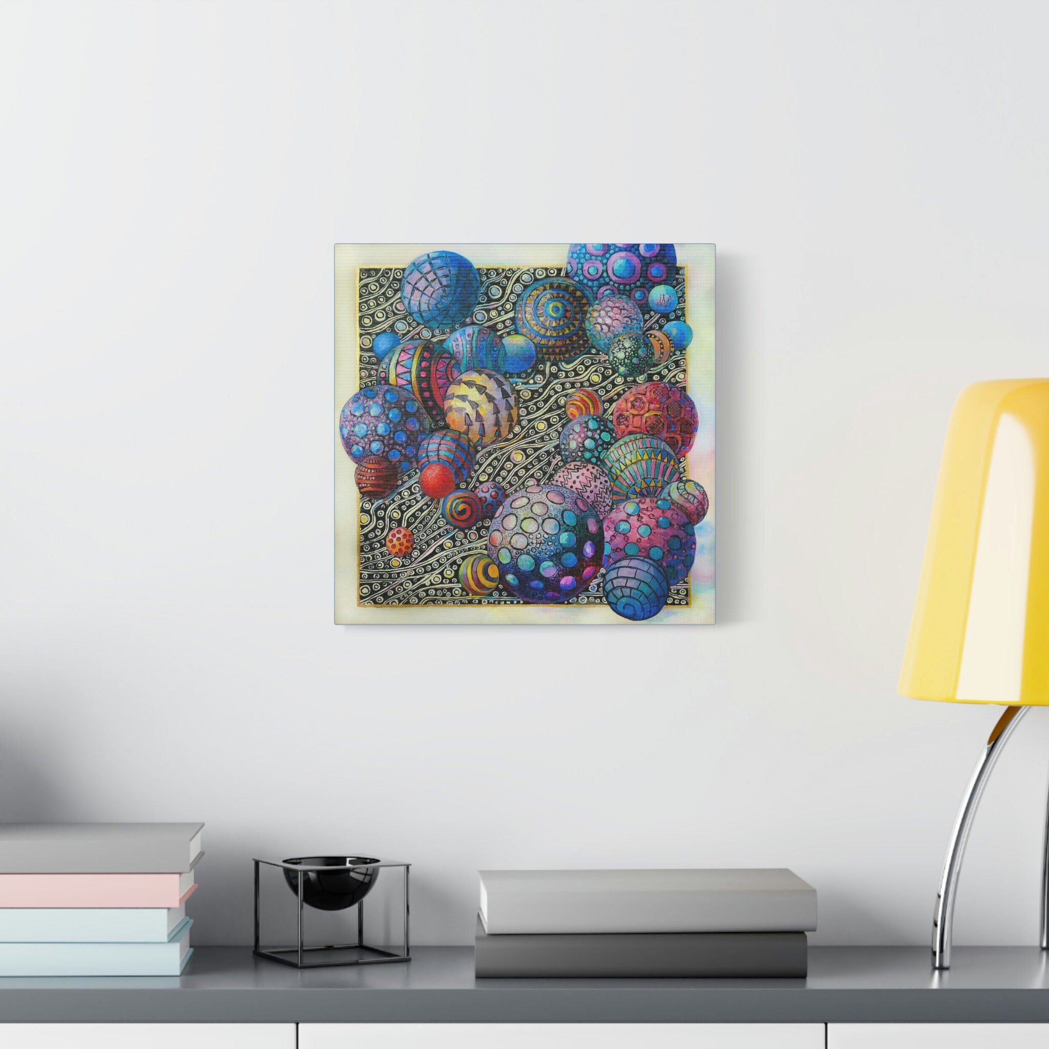 ART PRINT Balls Abstract Oil Painting Doodling Colorful Balls Wall Art ...