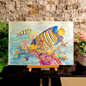 Exotic Fish Original Art Sea Coral Watercolor Painting Artwork 9 " × 13 ...
