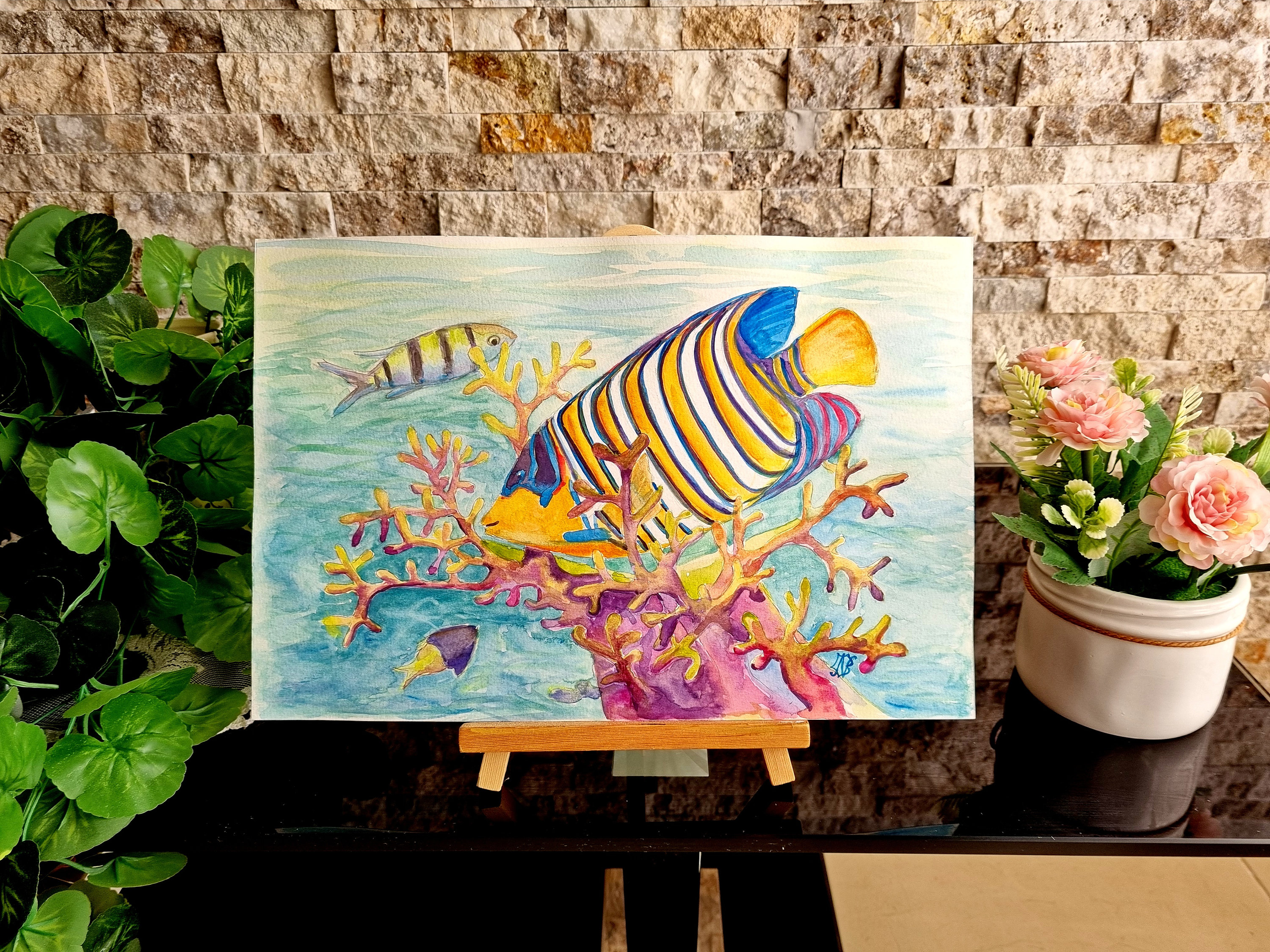 Exotic Fish Original Art Sea Coral Watercolor Painting Artwork 9 / 13.5 ...