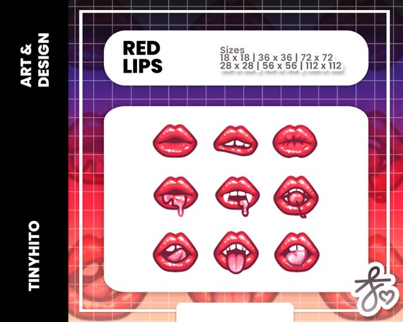 Red Lips 9 Bit Sub Badges Emotes Stickers Channel Points - Etsy