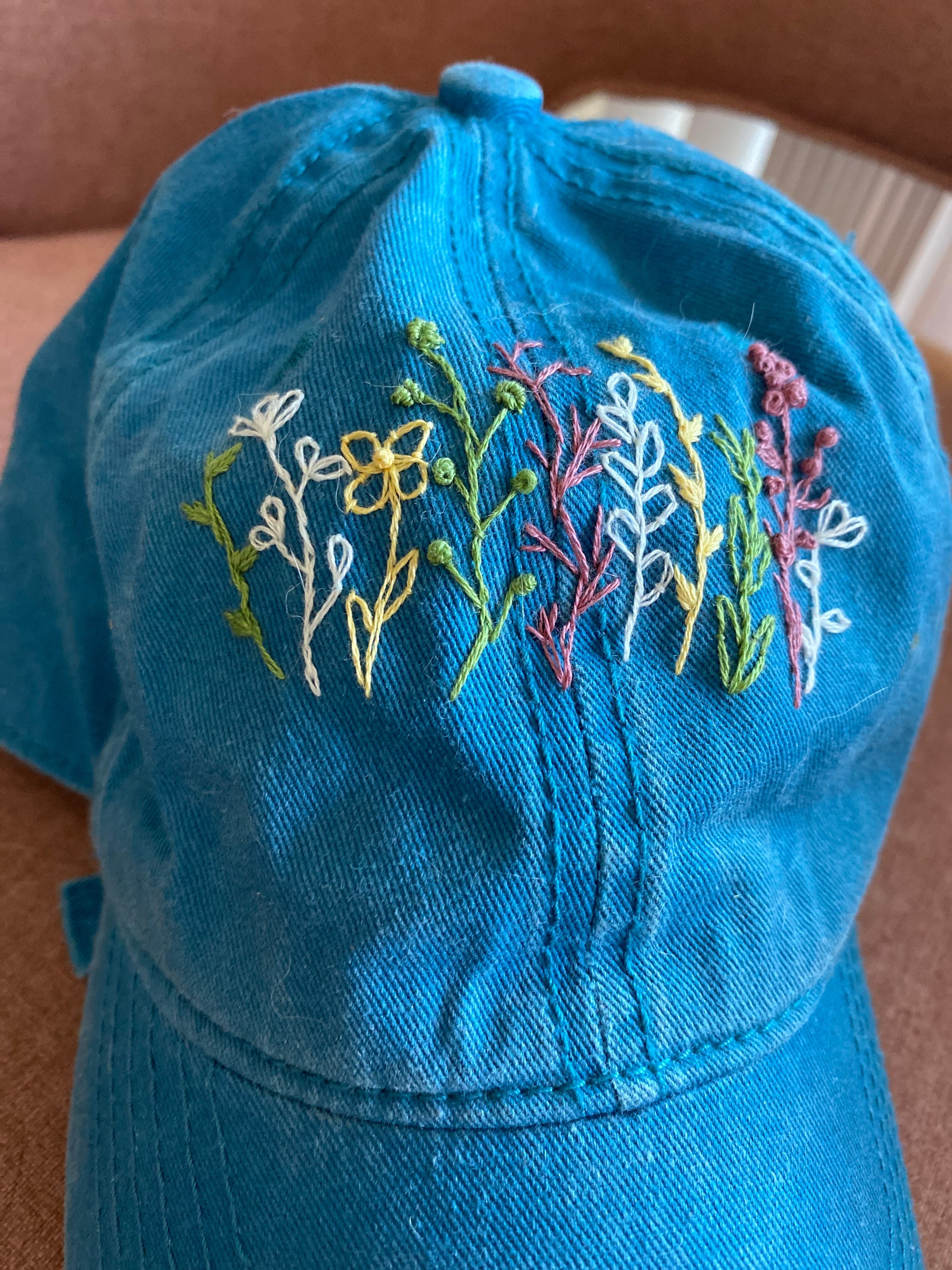Hand Embroidered Floral Hat - Etsy