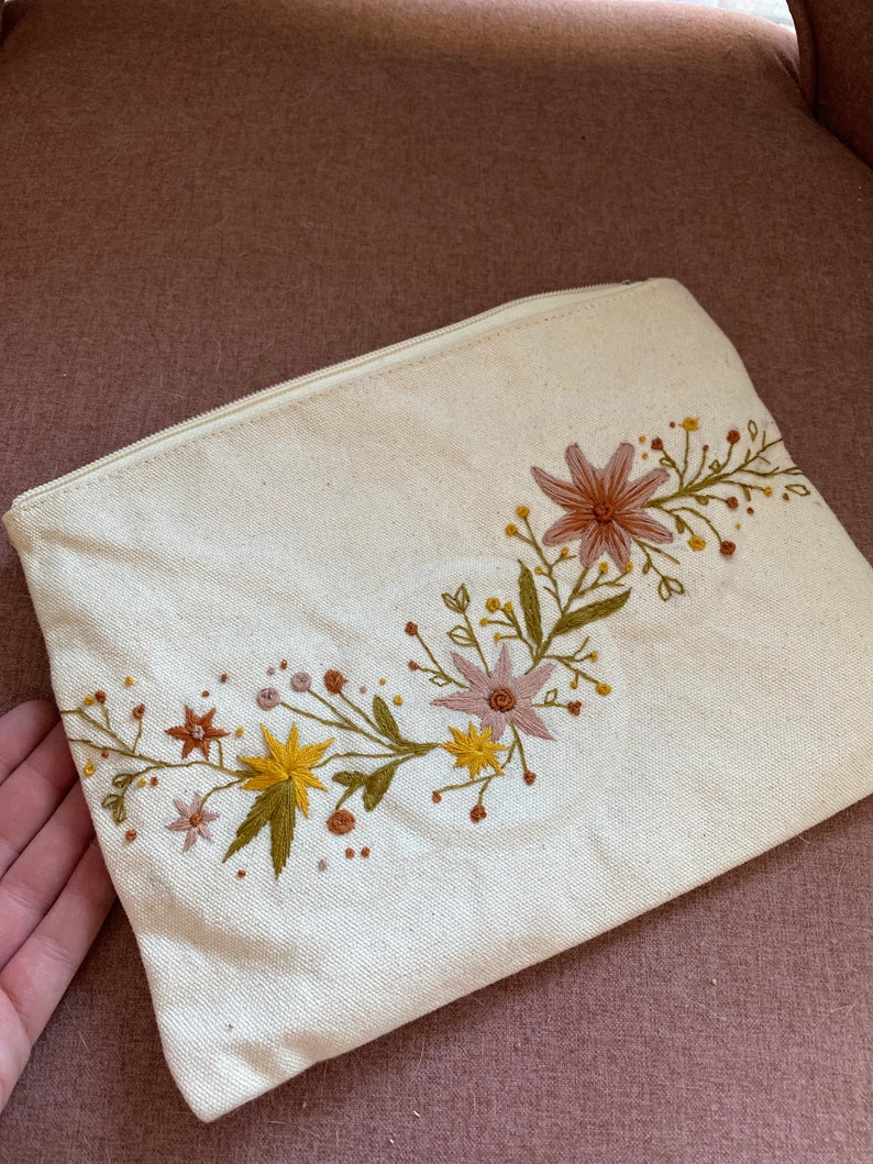 Hand Embroidered Canvas Pouch - Etsy