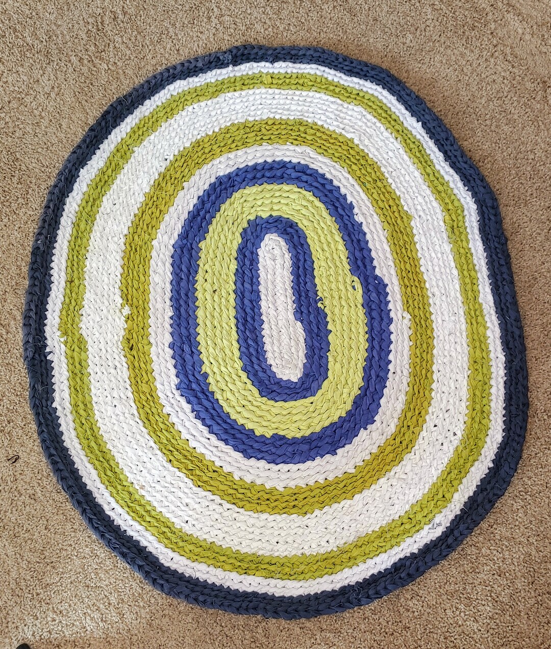 Extra Large Boldly Striped Oval Rag Rag 35" X 28", Handmade From ...