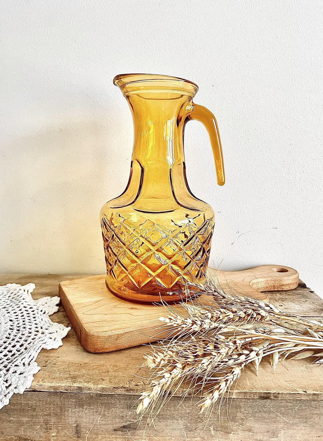 Textured Amber Glass Pitcher - Etsy