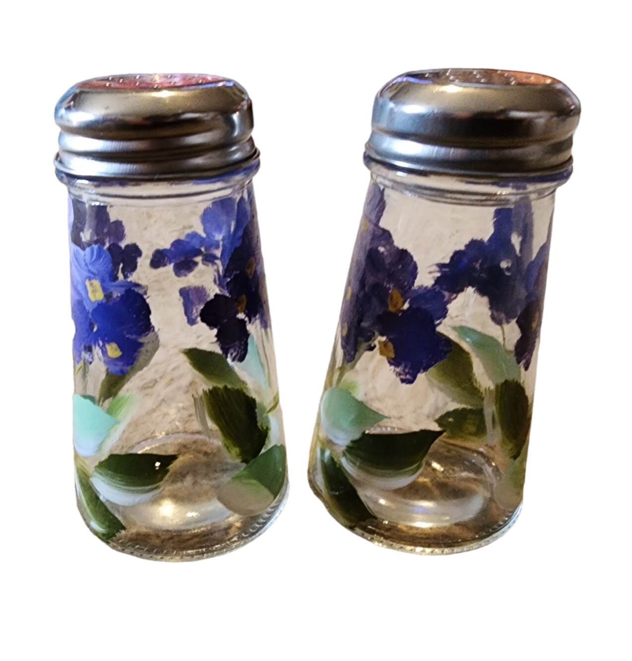 Glass Salt and Pepper Shaker Set / Hand-painted With Purple - Etsy