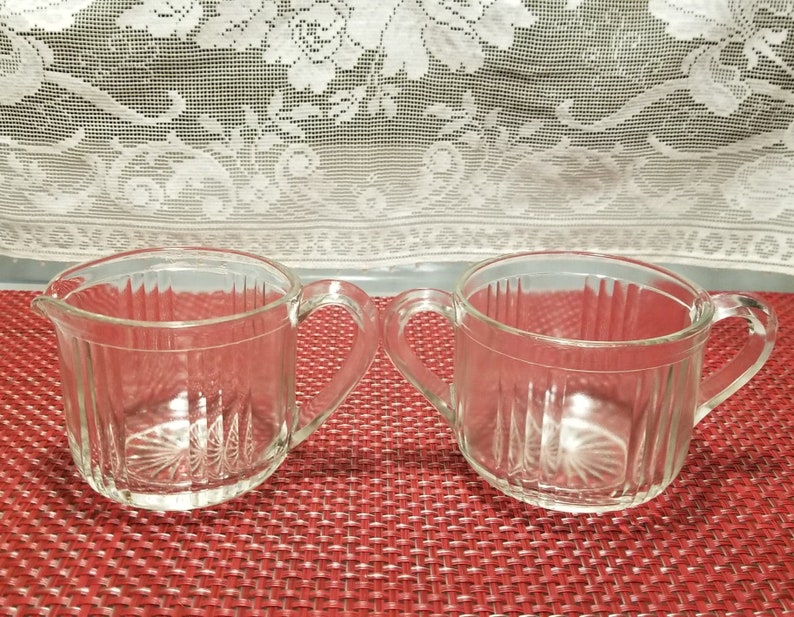 Vintage Clear Depression Glass Ribbed Creamer And Sugar Bowl Etsy