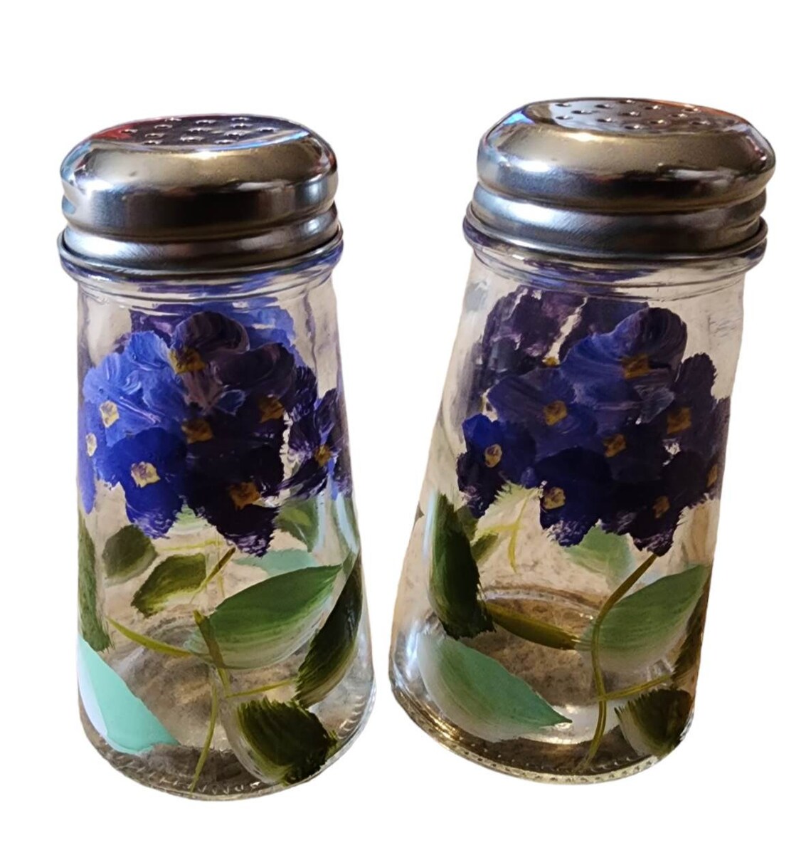 Glass Salt and Pepper Shaker Set / Hand-painted With Purple - Etsy