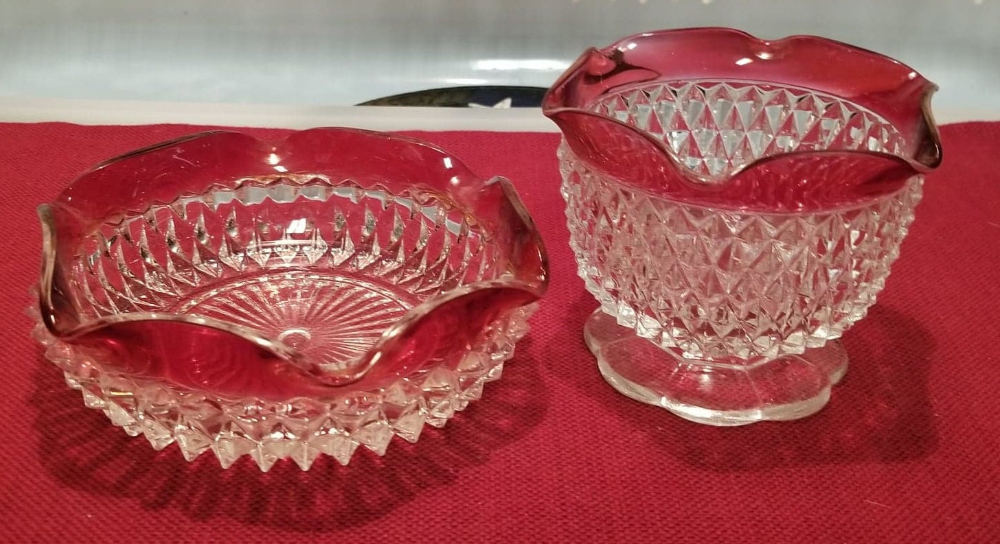 Vintage Indiana Glass Diamond Point Ruby Mayonnaise Bowl With ...