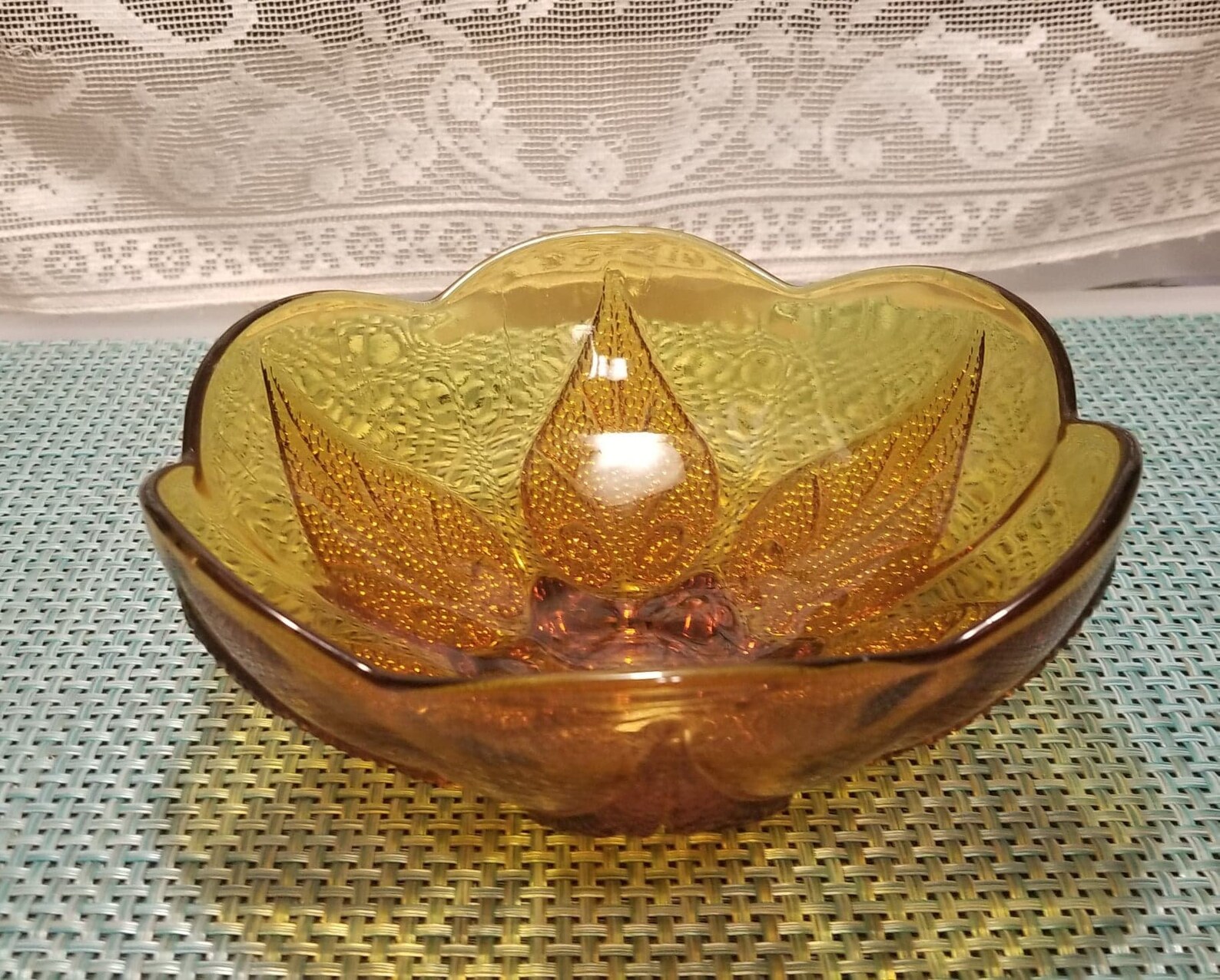 Anchor Hocking Amber Renaissance Leaf Bowl - Etsy