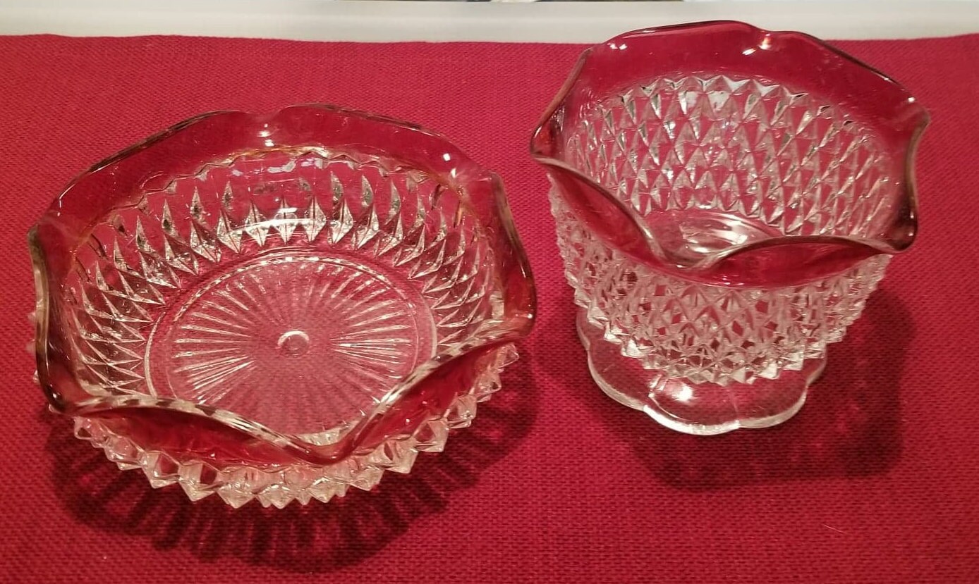 Vintage Indiana Glass Diamond Point Ruby Mayonnaise Bowl With ...