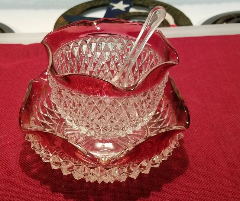 Vintage Indiana Glass Diamond Point Ruby Mayonnaise Bowl With ...