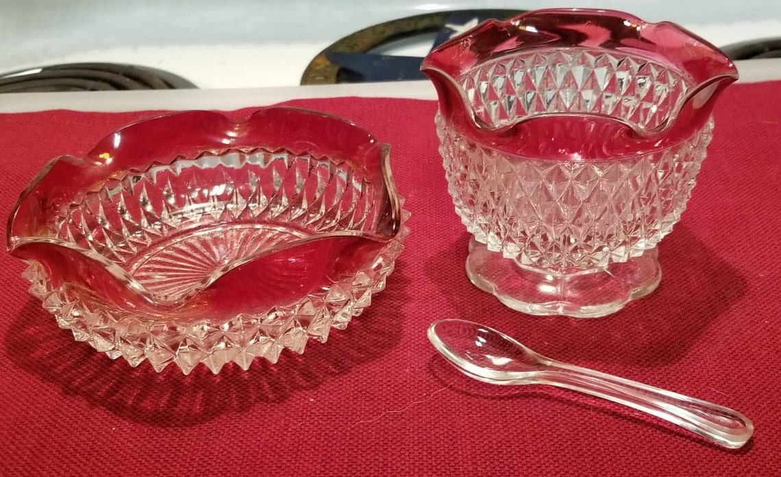 Vintage Indiana Glass Diamond Point Ruby Mayonnaise Bowl With ...