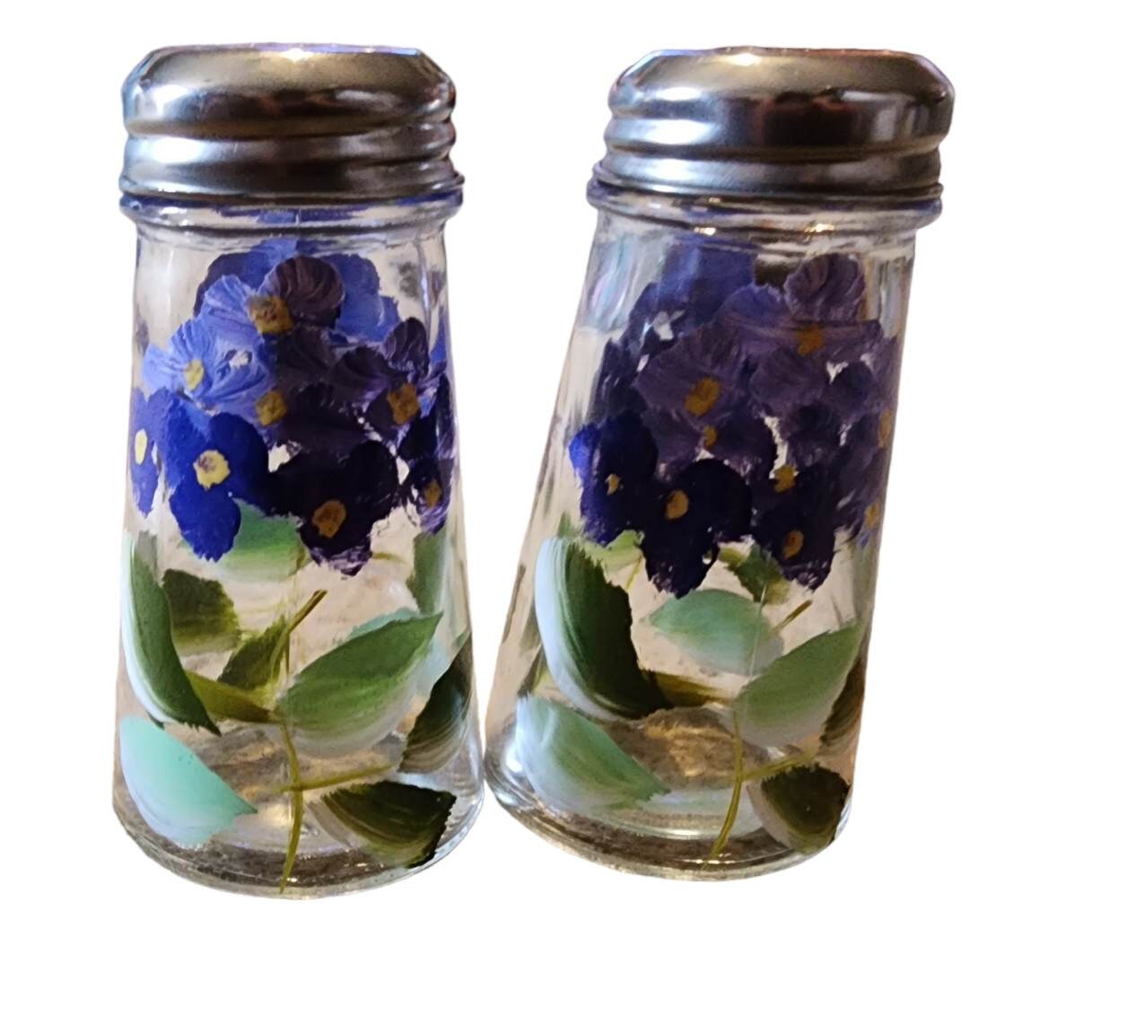 Glass Salt and Pepper Shaker Set / Hand-painted With Purple - Etsy