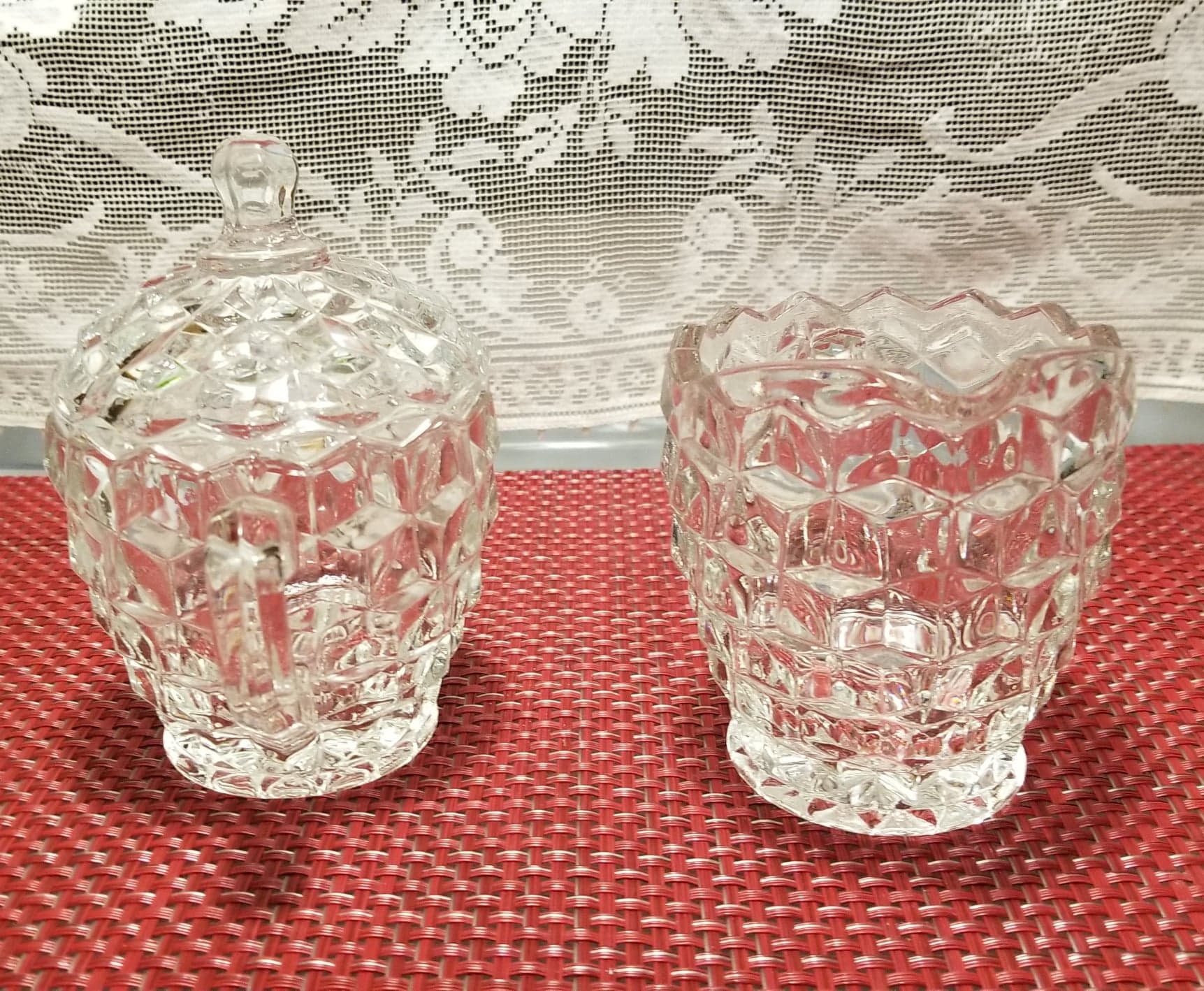 Vintage Depression Glass Diamond Pattern Clear Glass Sugar Bowl and ...