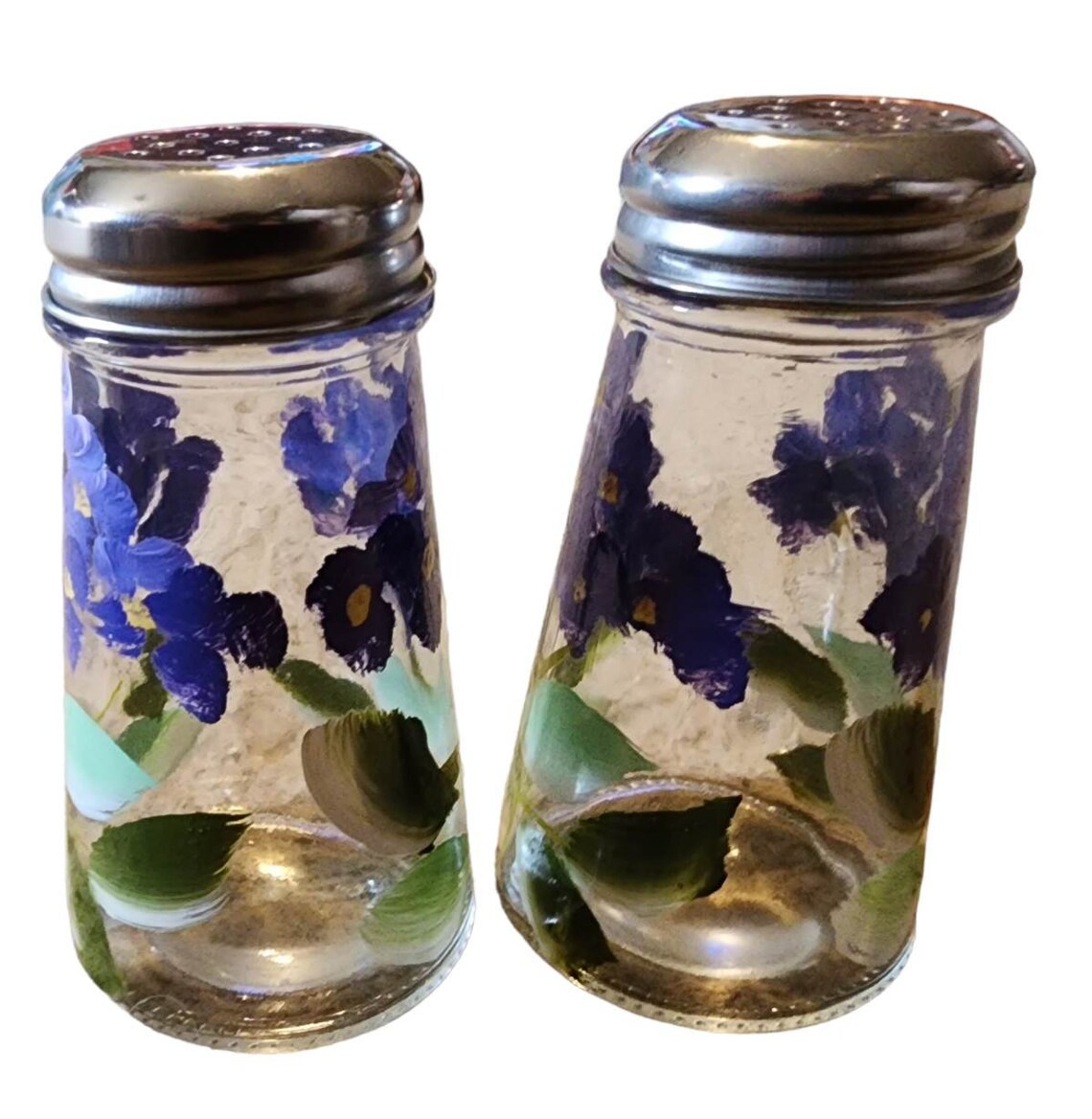Glass Salt and Pepper Shaker Set / Hand-painted With Purple - Etsy