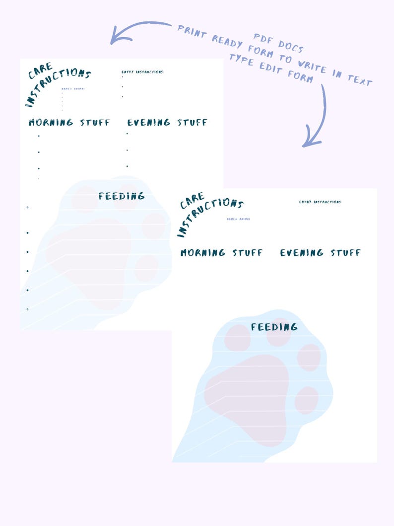 Pet Care Instruction Template- Pdf Download - Etsy