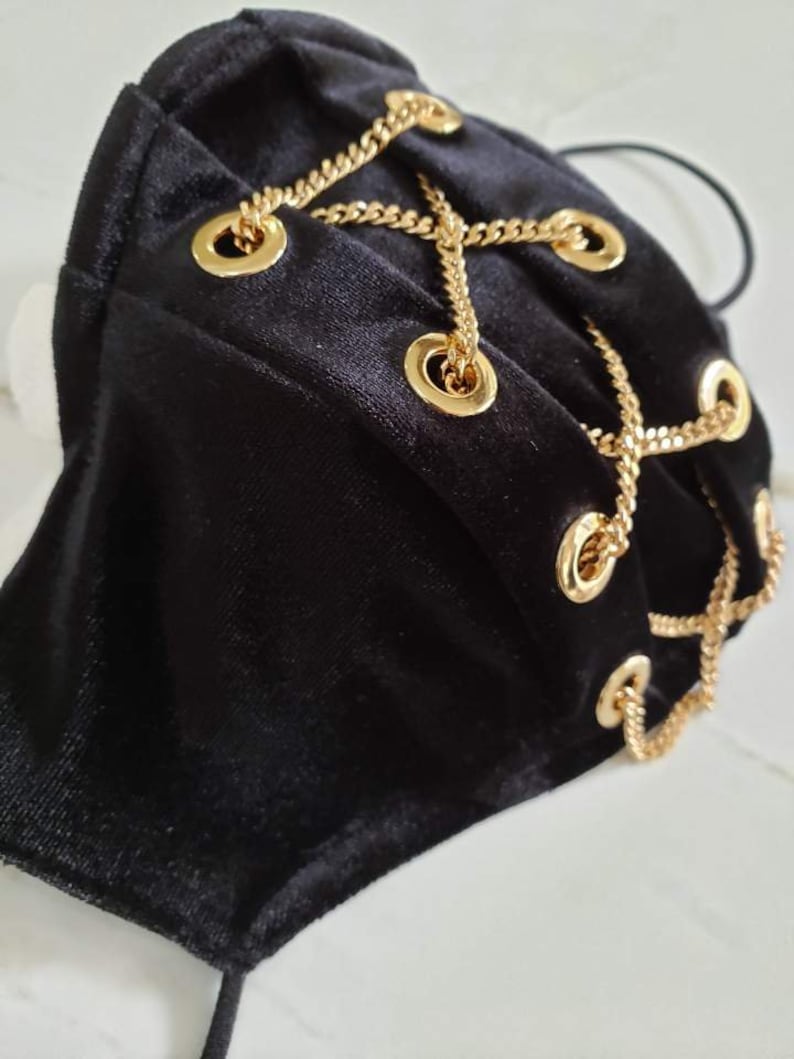 70% OFF Velvet Gold Chain Face Mask and Rhinestone | Etsy