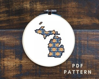 Cross Stitch Michigan | Etsy