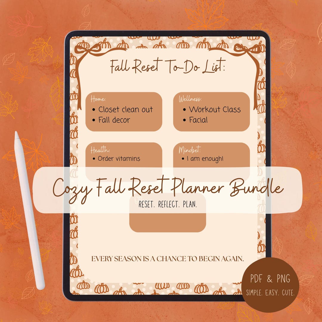 Cozy Autumn Planner Kit: Reset Worksheet, Gratitude Journal (printable ...