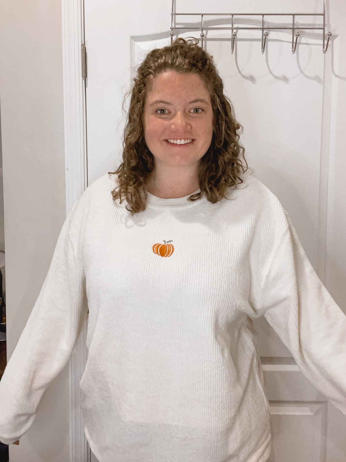 Pumpkin Corduroy Crewneck | Fall Corded Crewneck | Embroidered ...