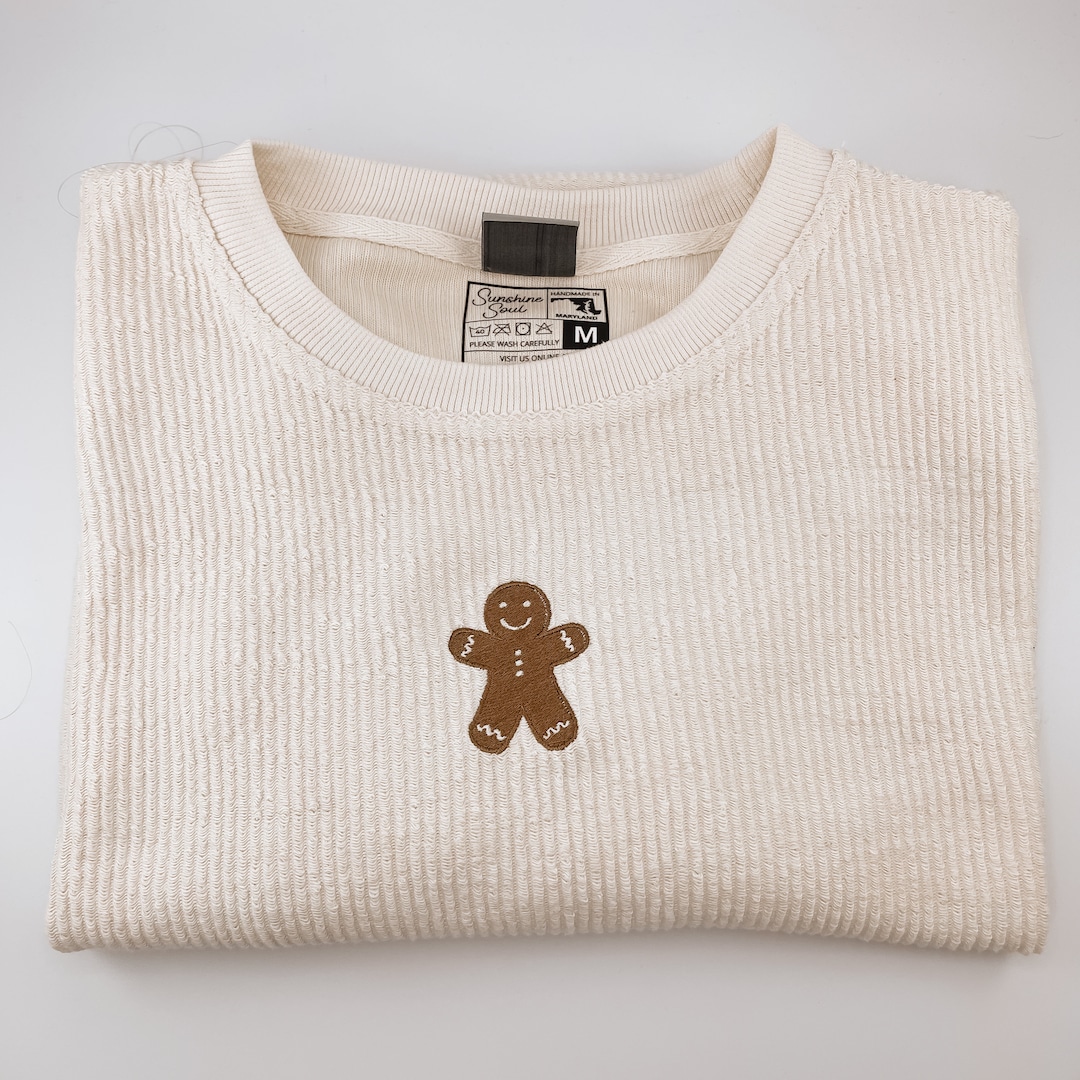 Gingerbread Corduroy Crewneck | Christmas Corded Crewneck | Embroidered ...