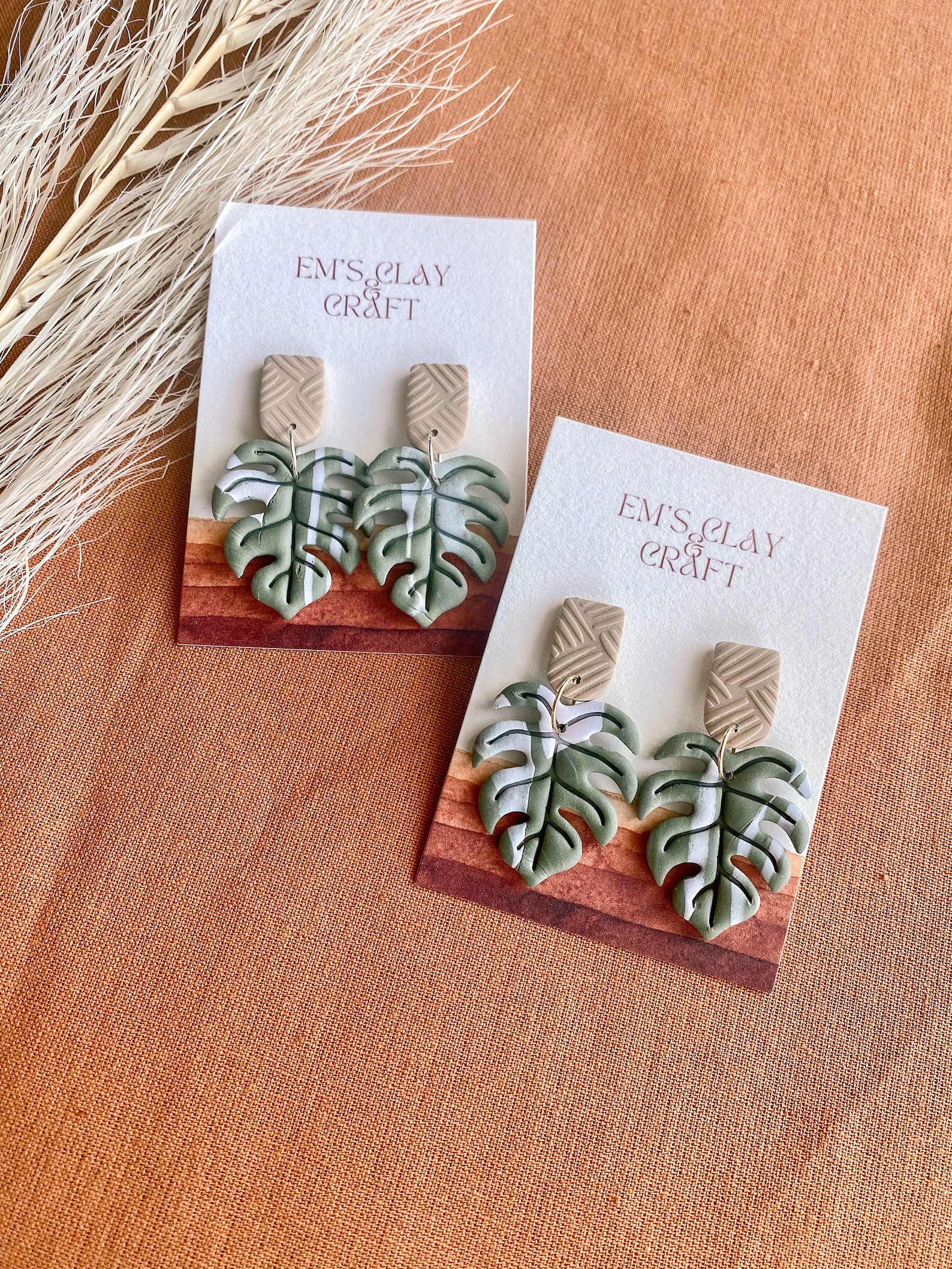 Variegated Monstera Earrings, Polymer Clay Earrings, Plant Mom Gift ...
