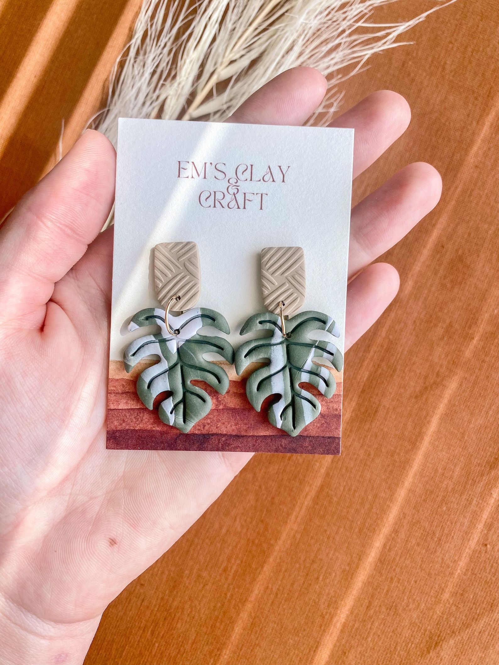 Variegated Monstera Earrings, Polymer Clay Earrings, Plant Mom Gift ...