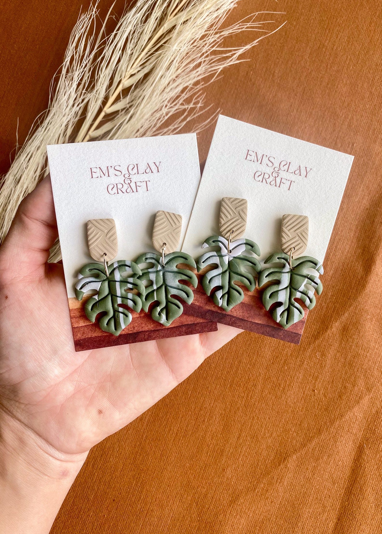 Variegated Monstera Earrings, Polymer Clay Earrings, Plant Mom Gift ...