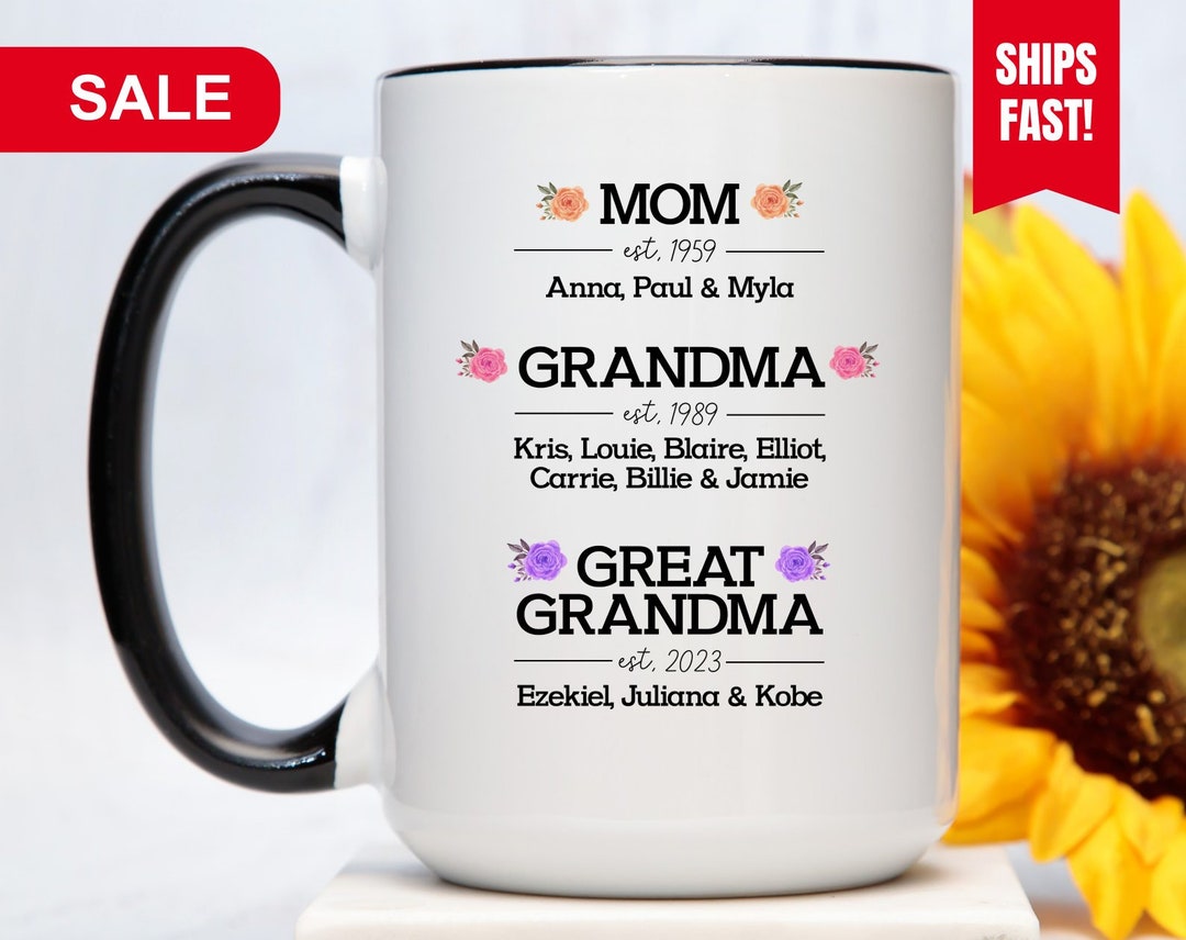 Mom Grandma Great-grandma Mug, Floral Great-grandma Mug, Mothers Day ...