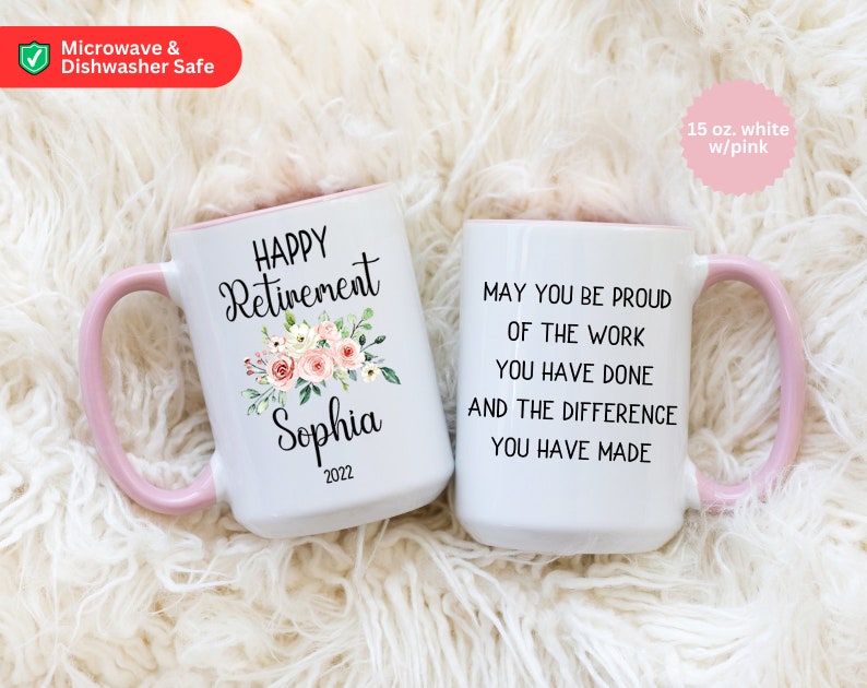 Personalized Retirement Coffee Mug: Floral Design, Custom Name - Etsy