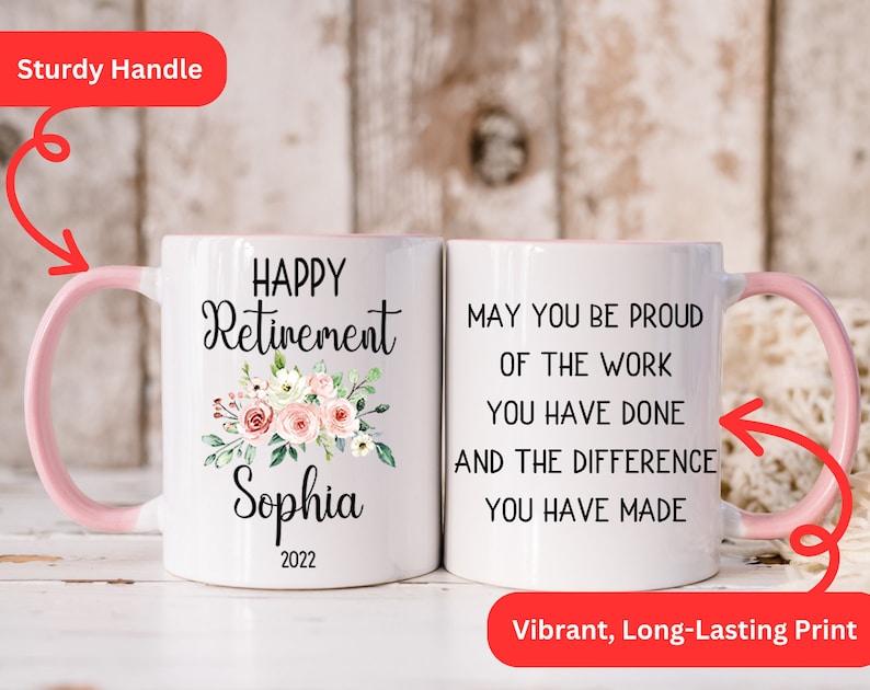 Personalized Retirement Coffee Mug: Floral Design, Custom Name - Etsy