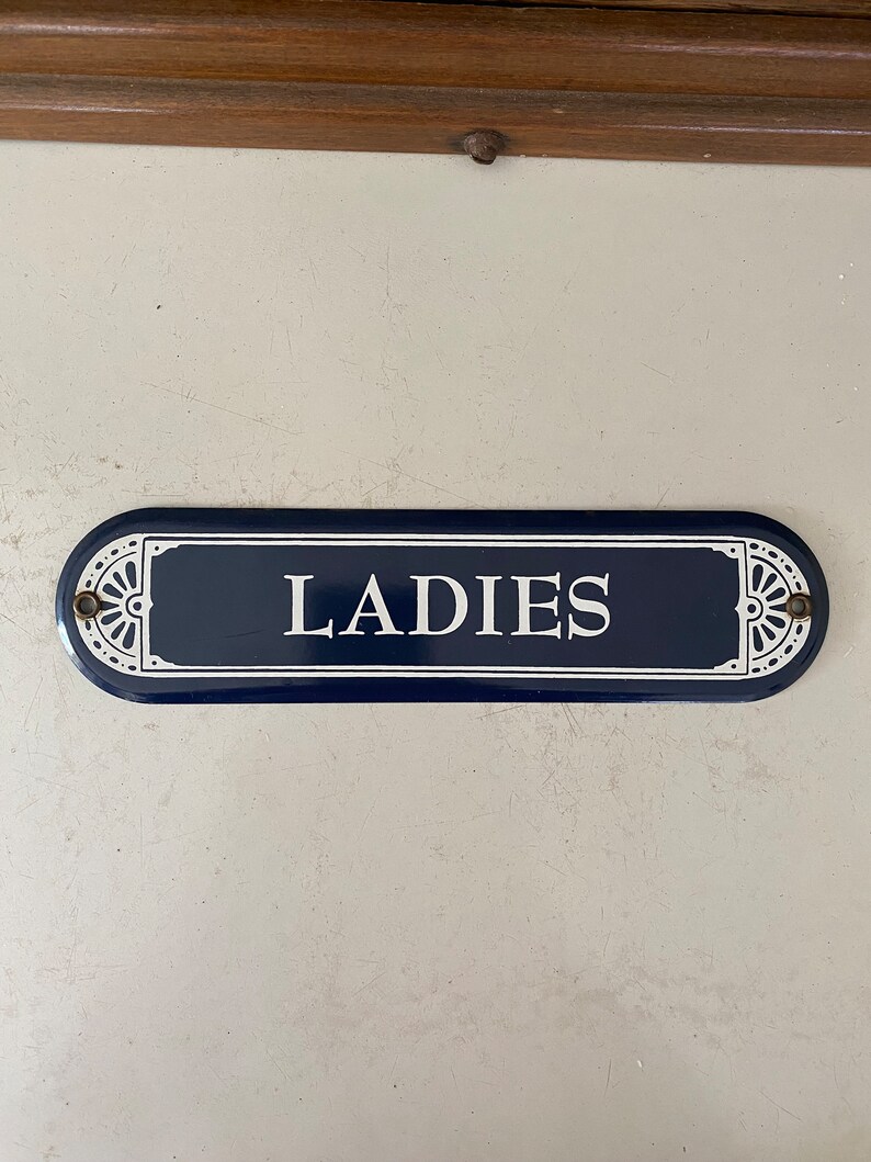 Blue & White Enamel ladies Room Sign - Etsy