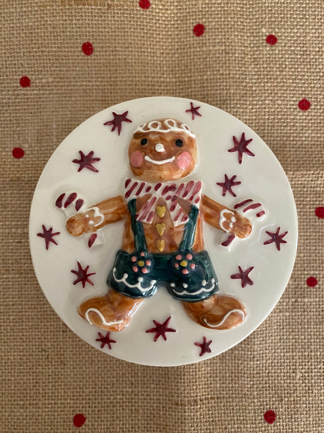 Hartstone USA Stoneware Dish With Gingerbread Boy Embossed Lid - Etsy