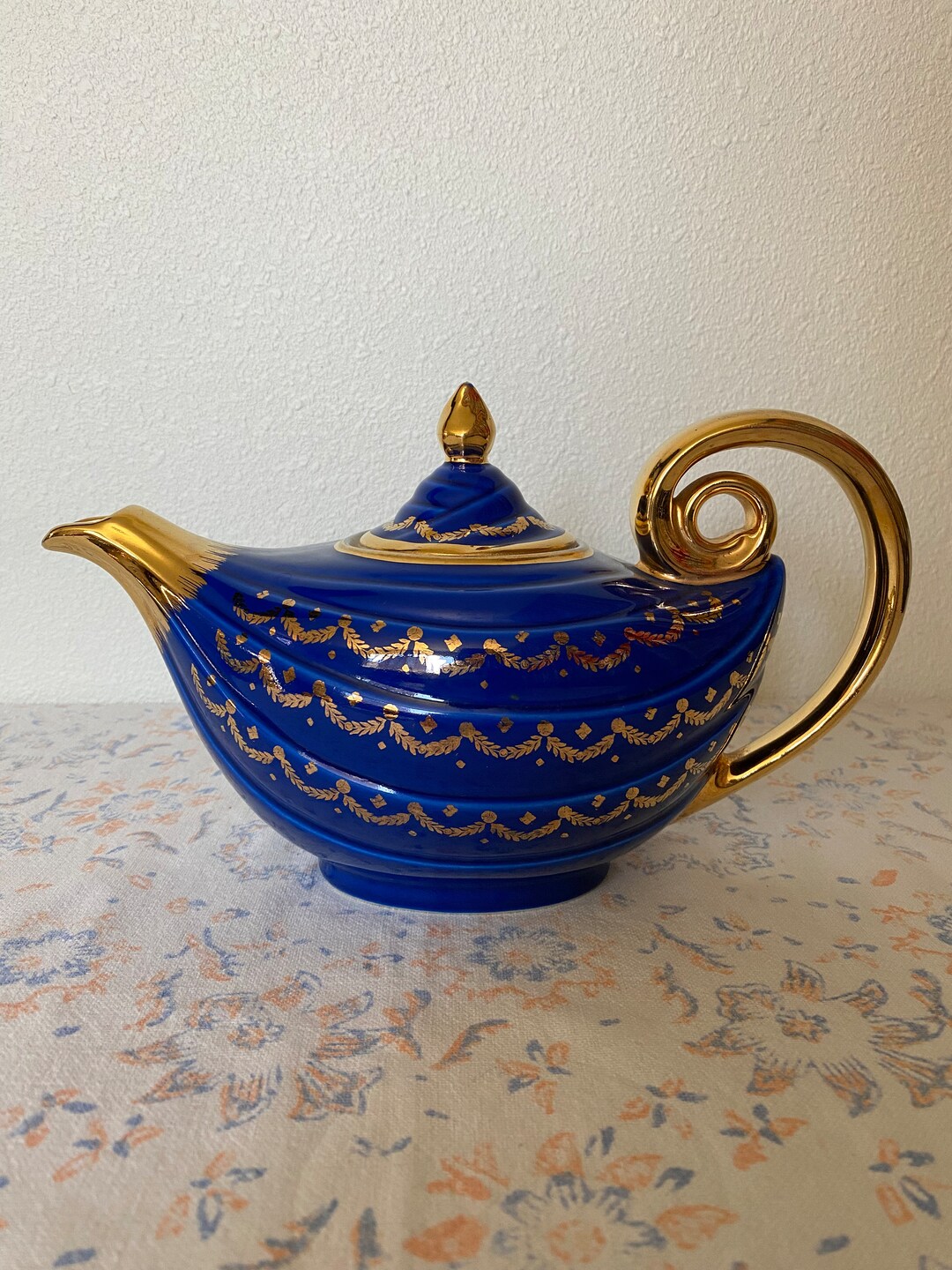 Hall Cobalt Blue Aladdin Tea Pot With Swag Gold Trim - Etsy