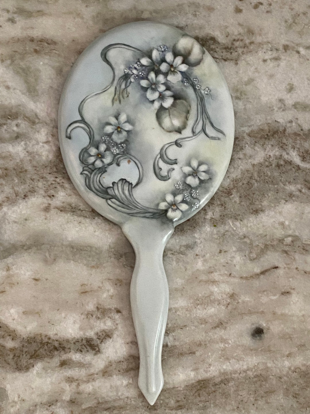 Hand Painted Porcelain Vanity Mirror With Violets - Etsy