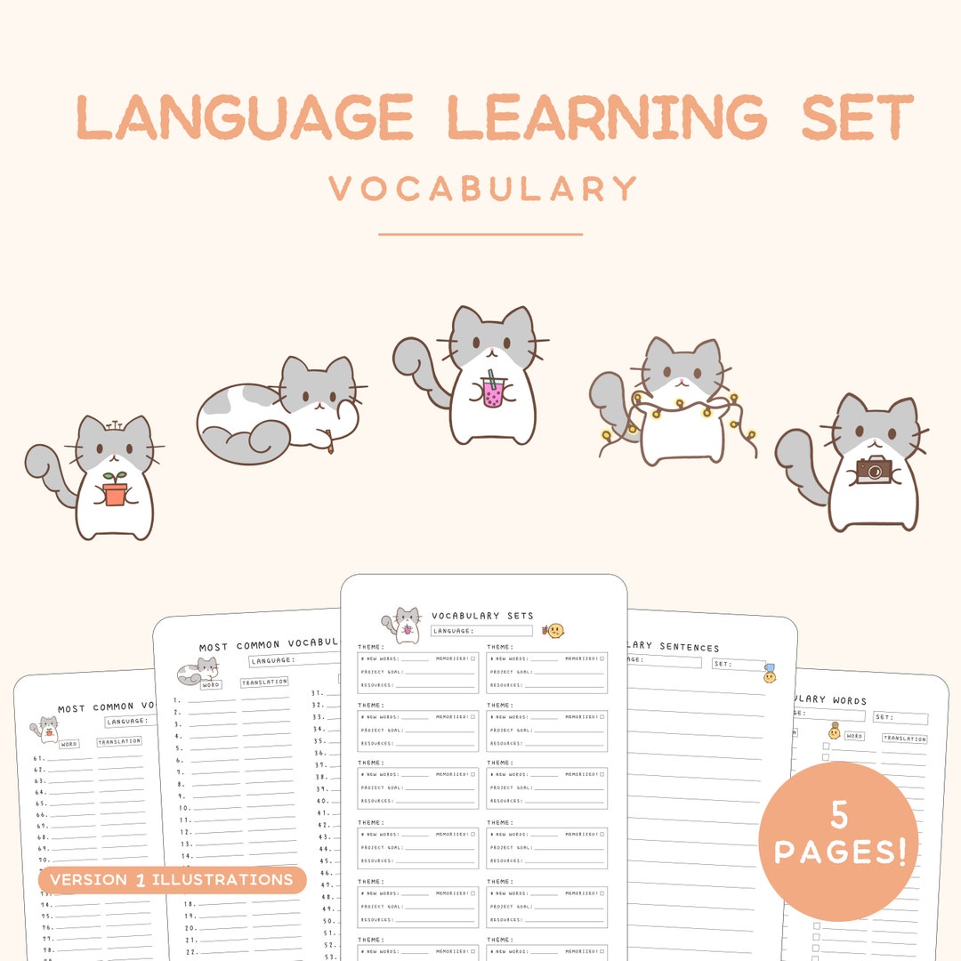 Language Learning Set - Vocabulary Focused | Cute Printable Set - Etsy