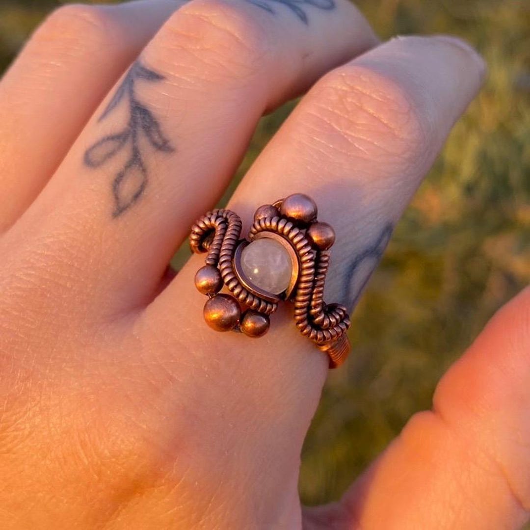 Rose Quartz Oxidized Copper Wire-wrap Ring Size 9 - Etsy