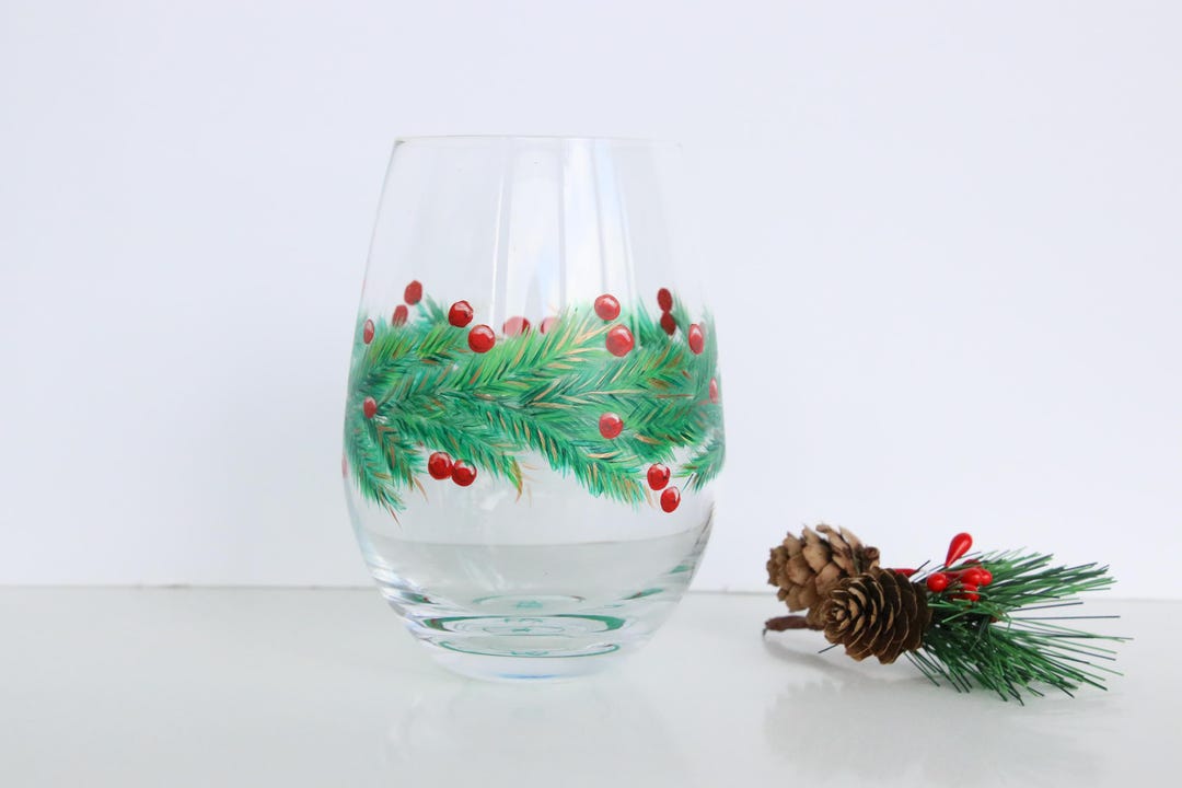 Elegant Hand Painted Stem Christmas Wine Glass With Gold Details Holday ...