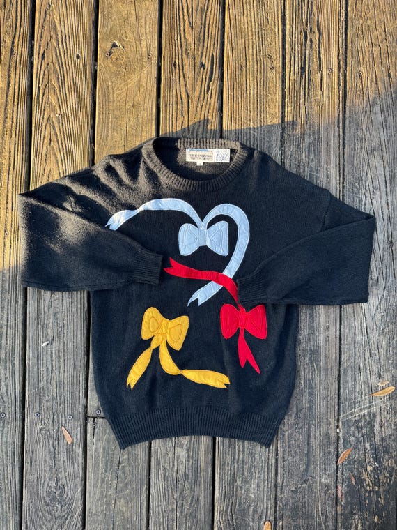 80s/90s The Import Workshop Silk Angora Bow Sweater - Gem