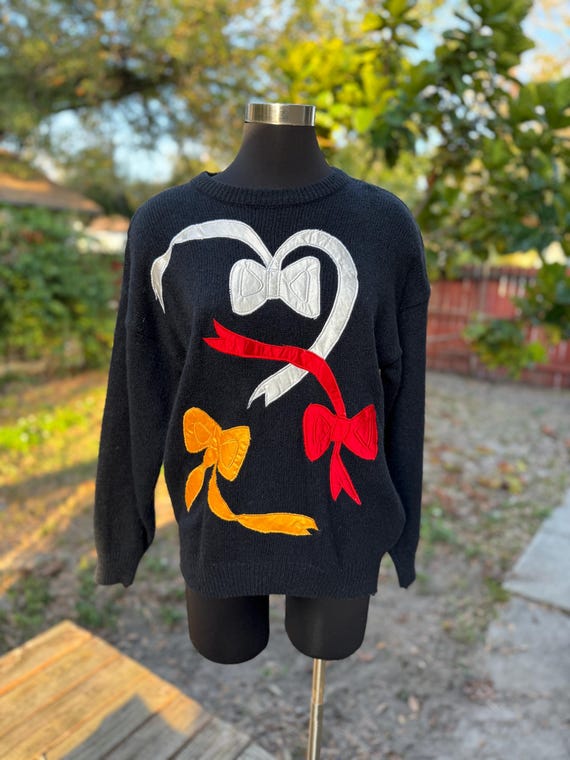 80s/90s The Import Workshop Silk Angora Bow Sweater - Gem