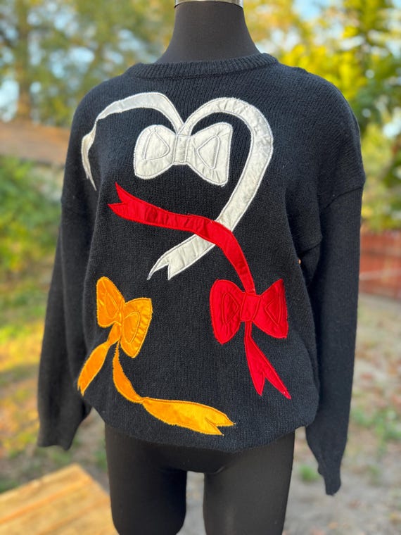 80s/90s The Import Workshop Silk Angora Bow Sweater - Gem
